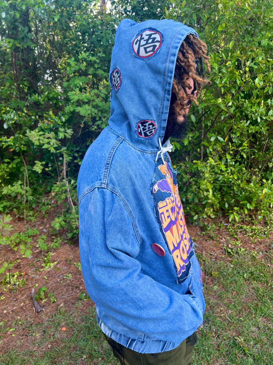 Master Roshi patchwork denim hoodie – Devedo Custom